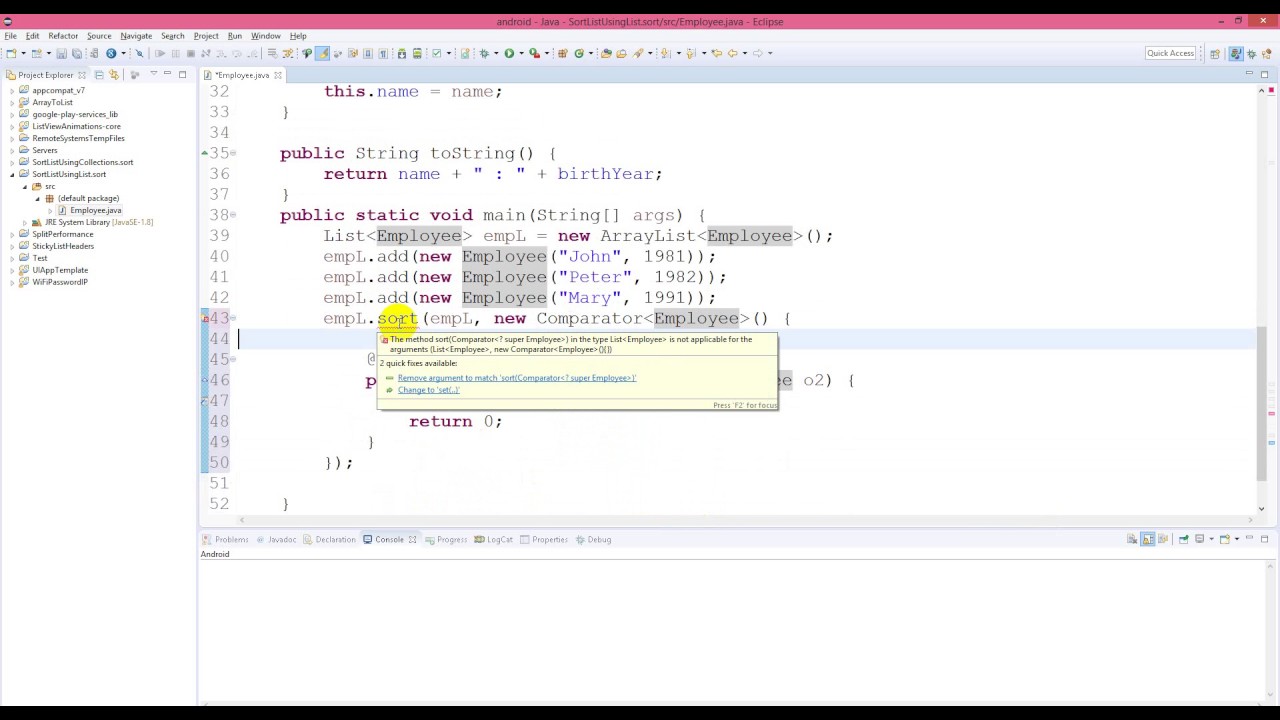 Sort a List Using List.sort() in Java