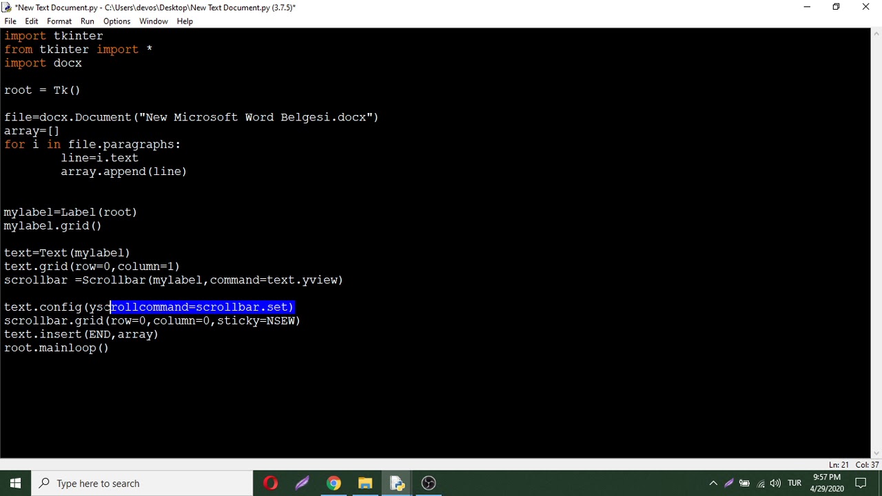How to put scrollbar to a Label to scroll content inside a Text using Python Tkinter