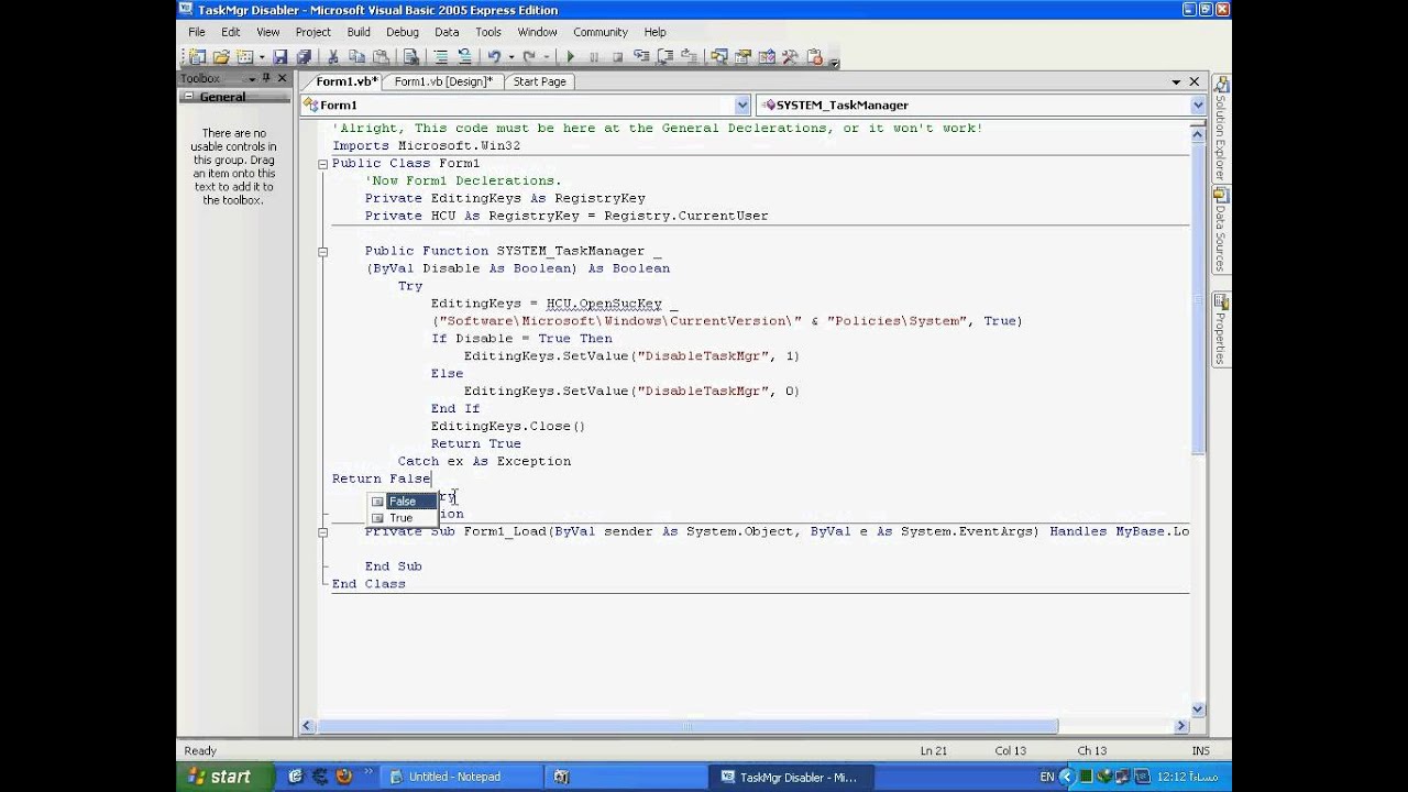 Visual Basic - Enabling and disabling Task Manager