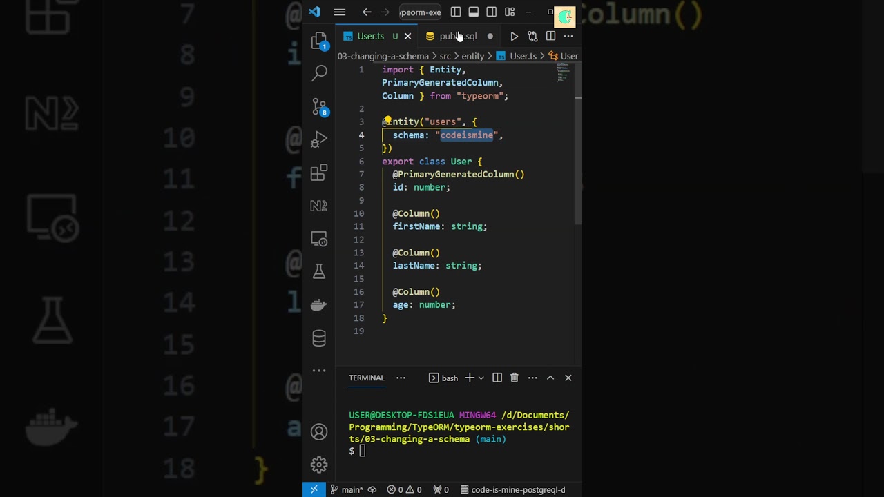 Changing a schema | TypeORM Tutorial | CodeIsMine #shorts #codeismine