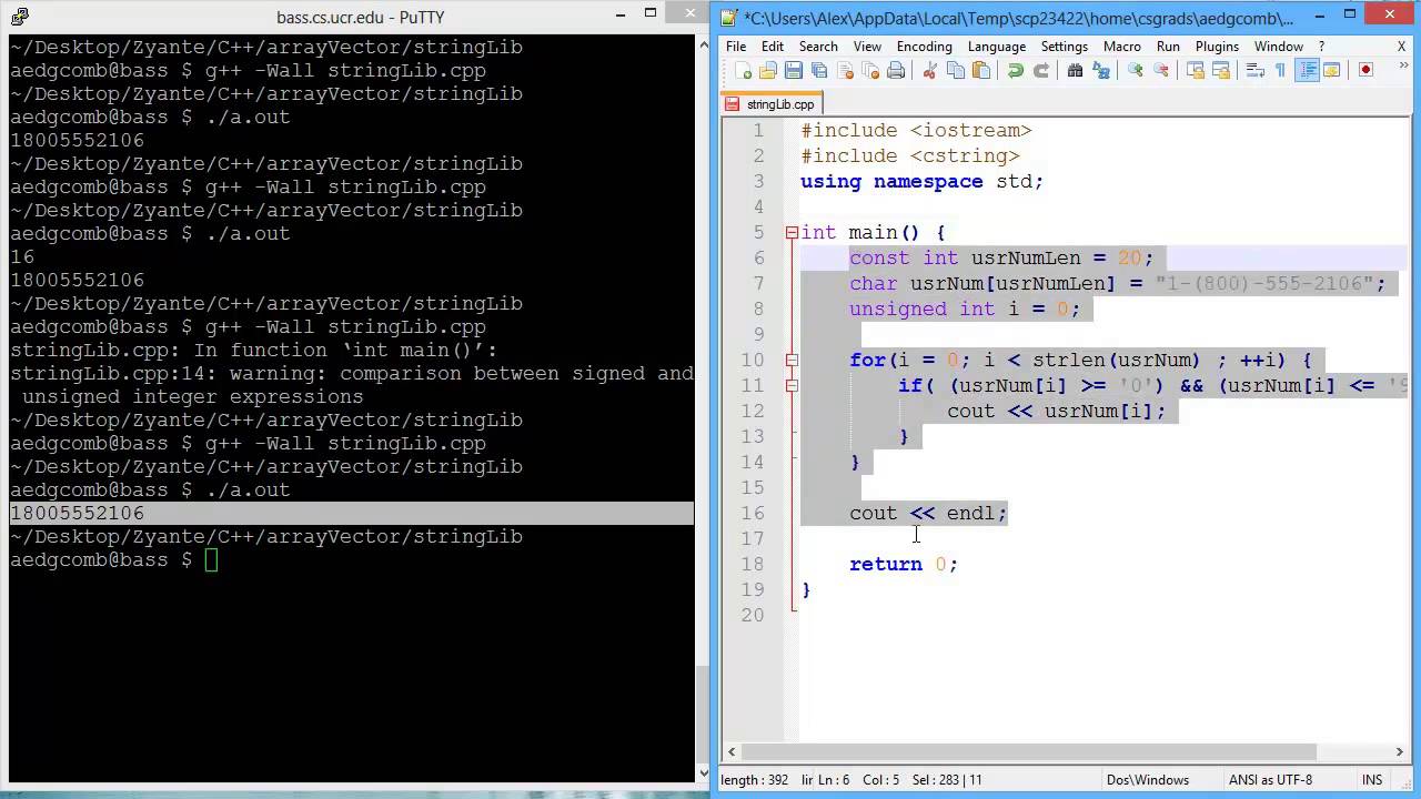 Programming example: C string library