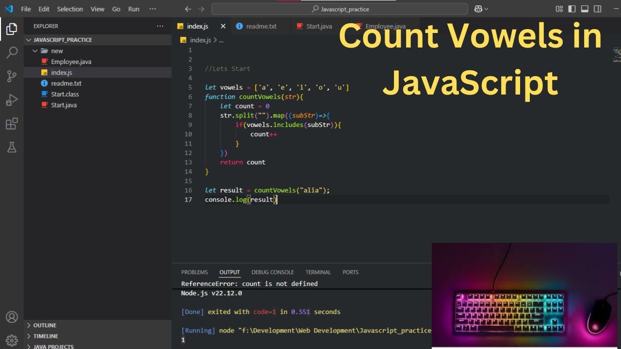 Count Vowels in JavaScript | Interview Question | 3-minute coding | #javascript