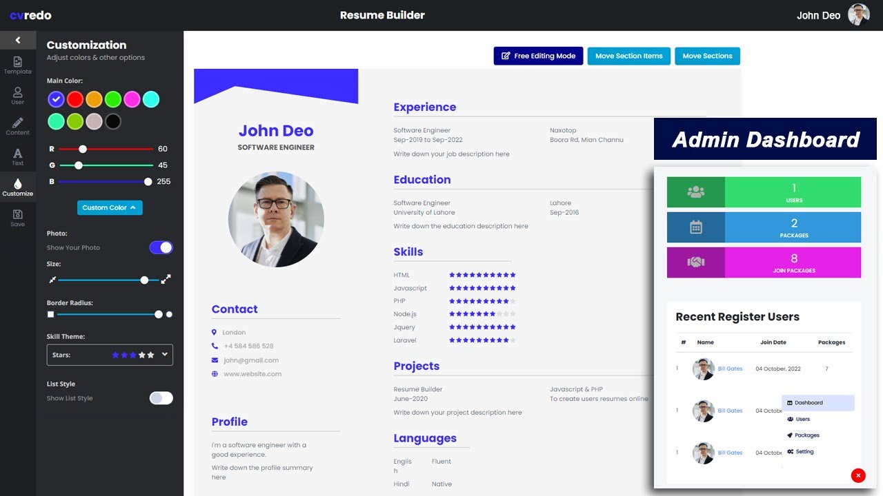 Resume Builder project in JavaScript  & PHP (source code) | Naxotop
