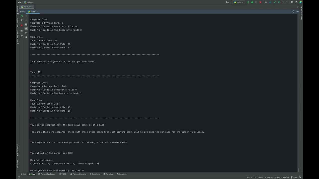 Python War card game (automatic)