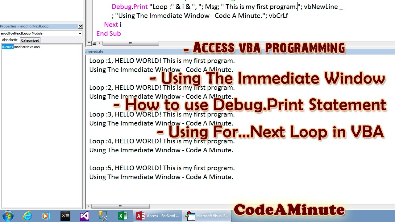 Access VBA Programming - Using The Immediate Window (For...Next Loop)