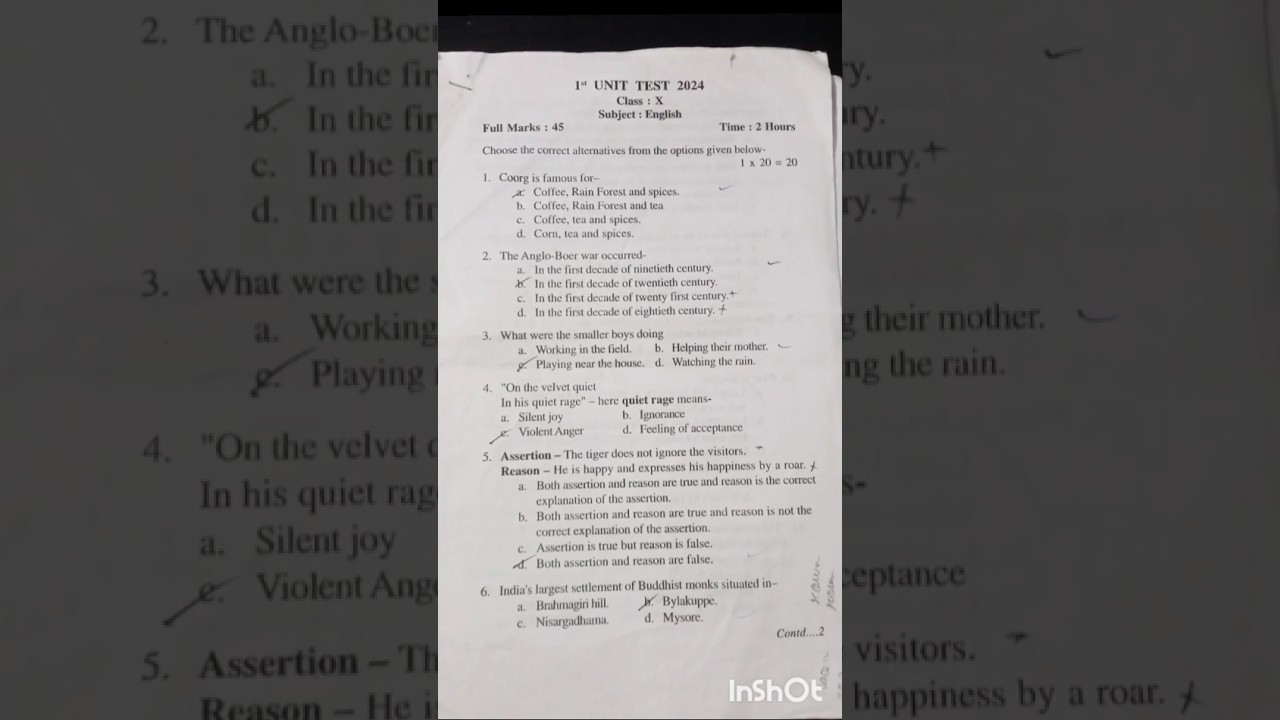 first unit test 2025 English question paper class 10 | 2024 #seba #exam