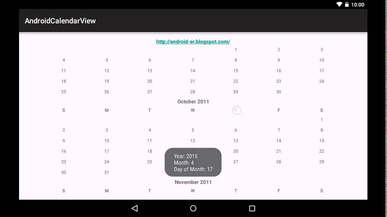 CalendarView example