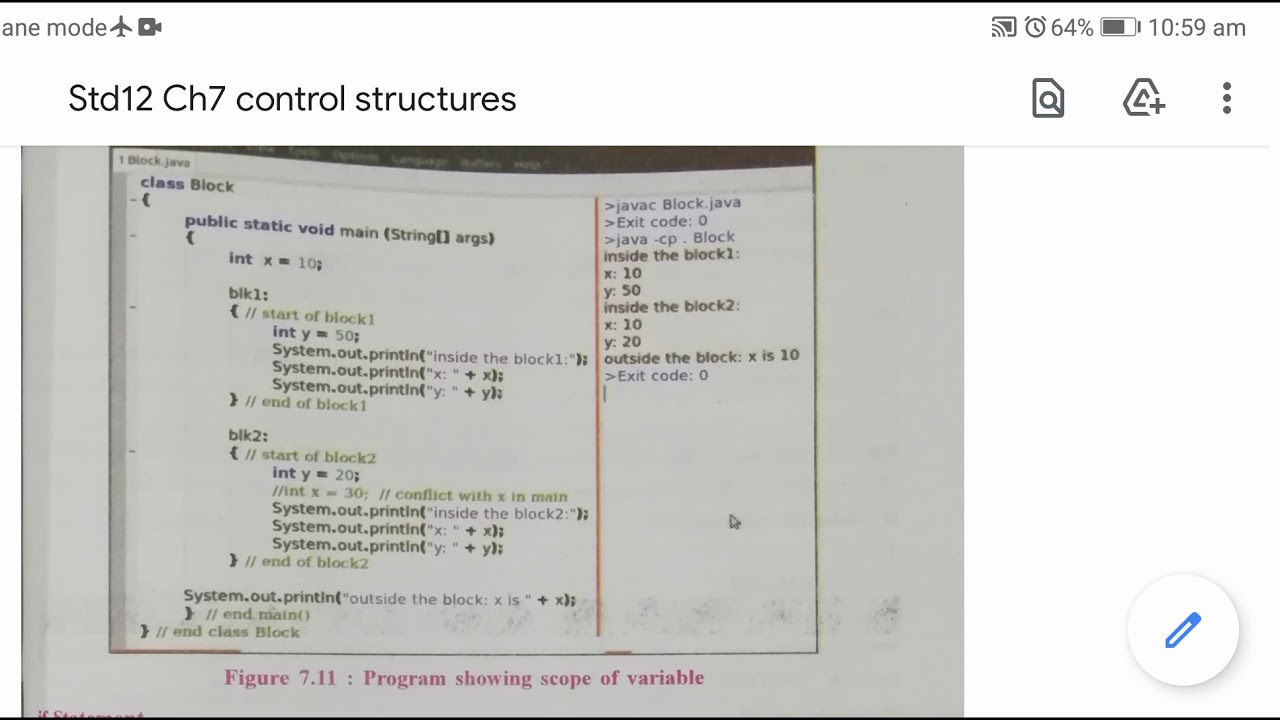STD 12 : CH 7 : Java code : Scope of variable