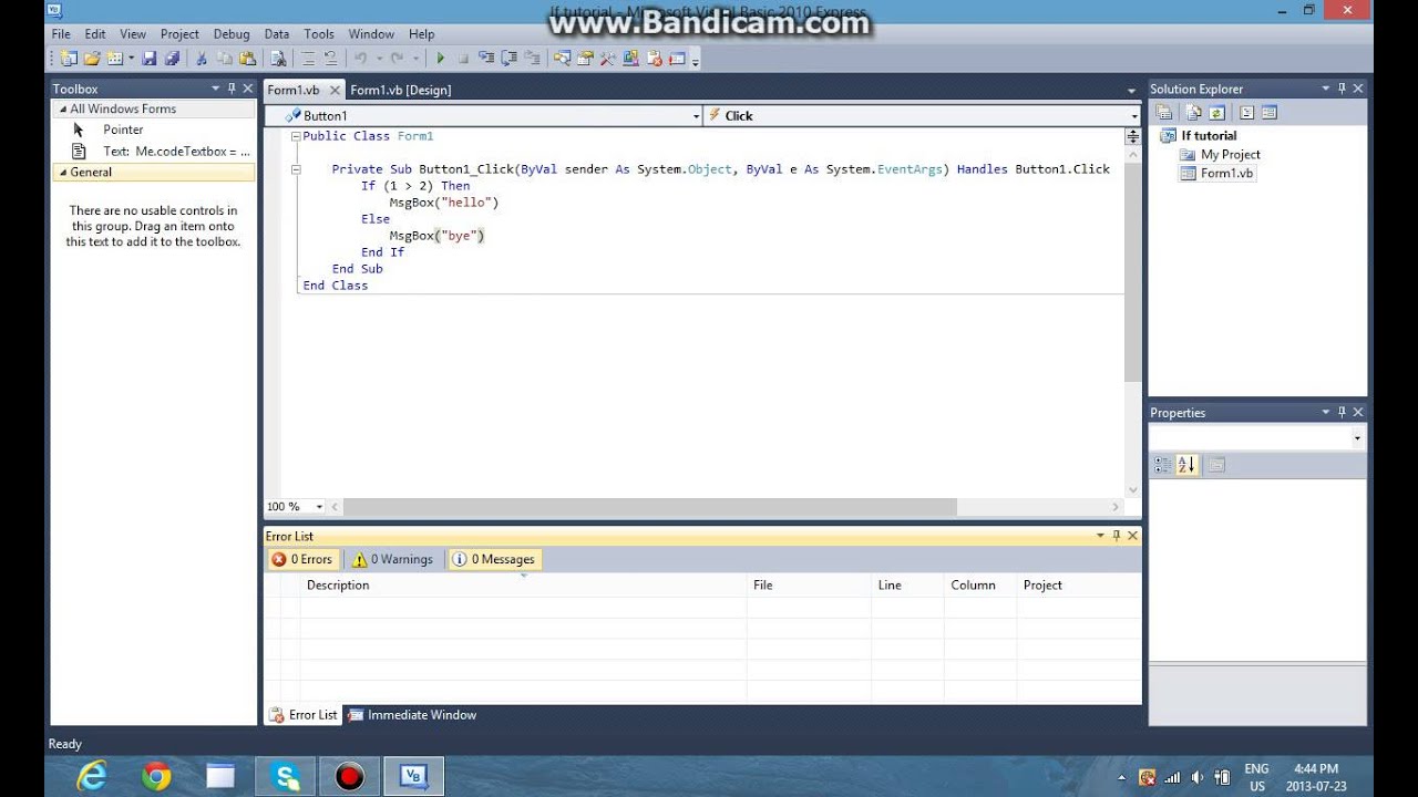 Visual basic tutorial 3,  If statement