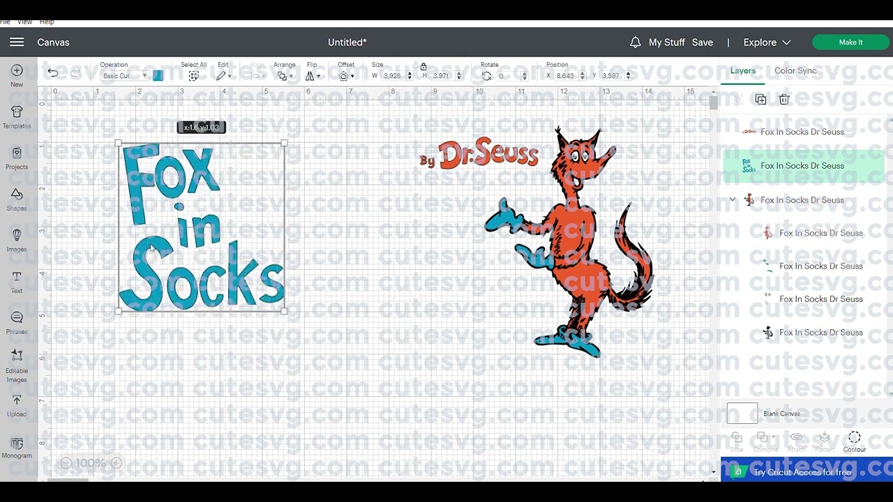 Fox in Socks SVG, Dr. Seuss PNG, DXF, EPS Cut files