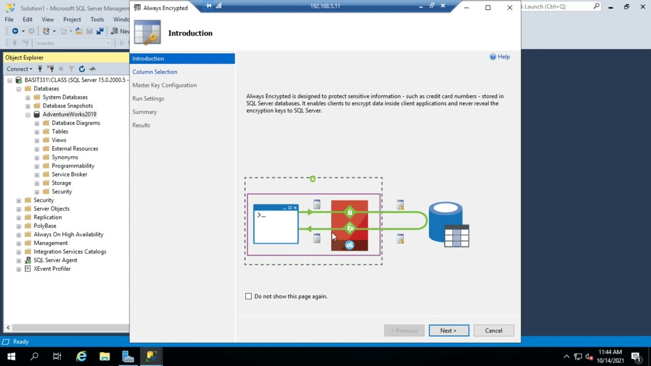 Enabling encryption in a Microsoft SQL database