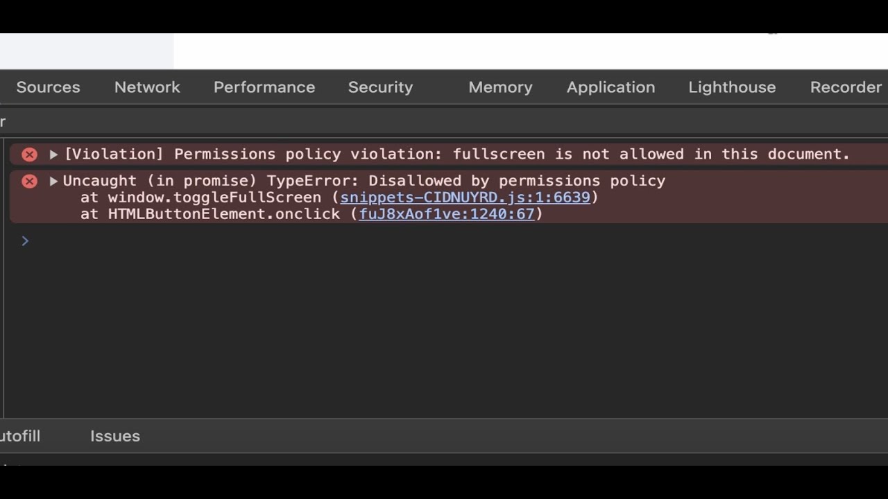 How to Fix Permissions policy violation  fullscreen is not allowed in this document