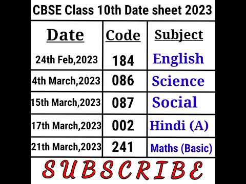 CBSE class 10th time table 2023 board exam #cbseclass10 #cbse #short