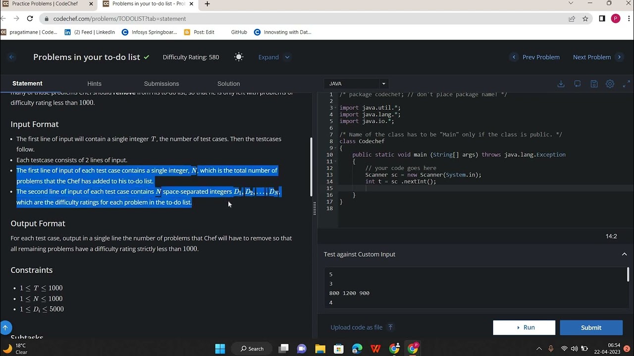 CodeChef Problem : Problems in your to-do list .using java solution