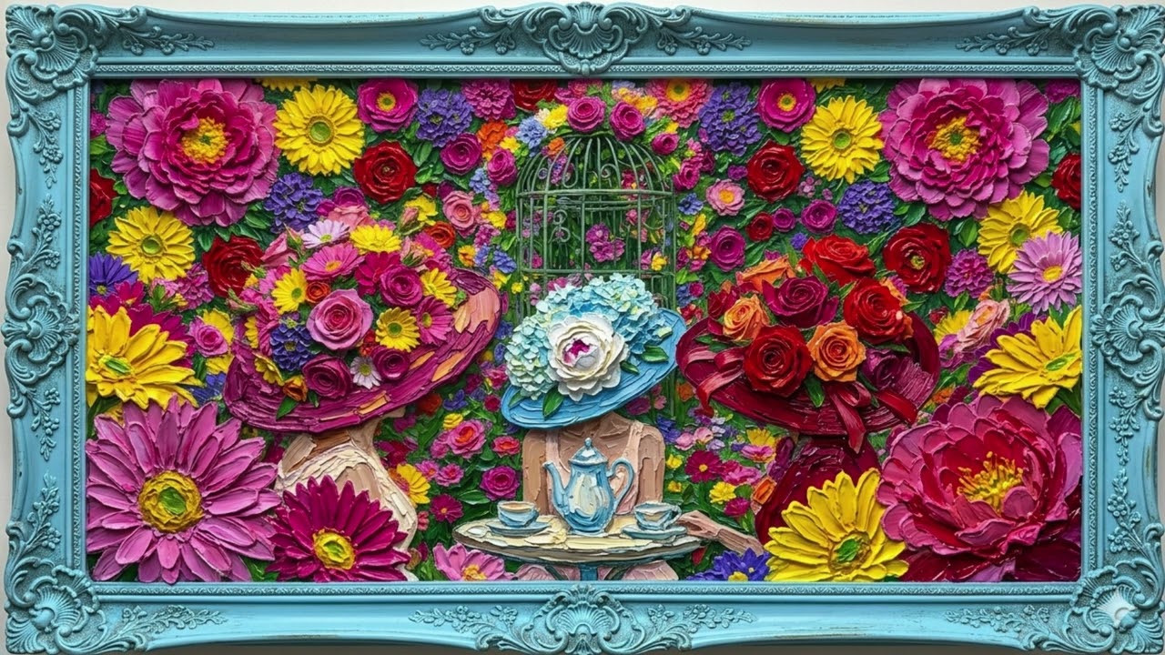 Bursting with Abstract Spring Hats and Flowers | 4K Frame TV Art | screensaver | flores