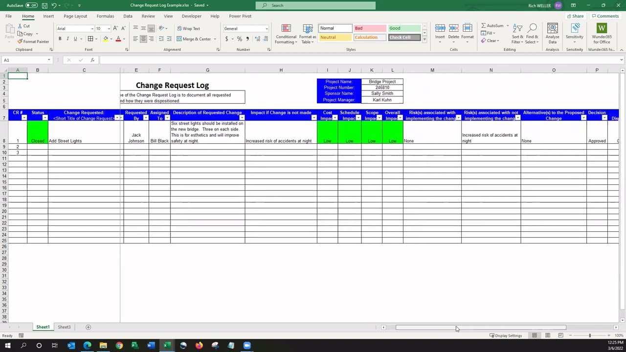 Change Request Log Template