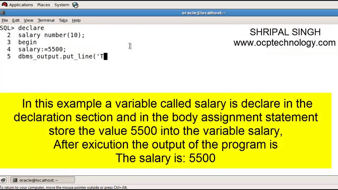 PLSQL TUTORIAL - How to use assignment operator in plsql program