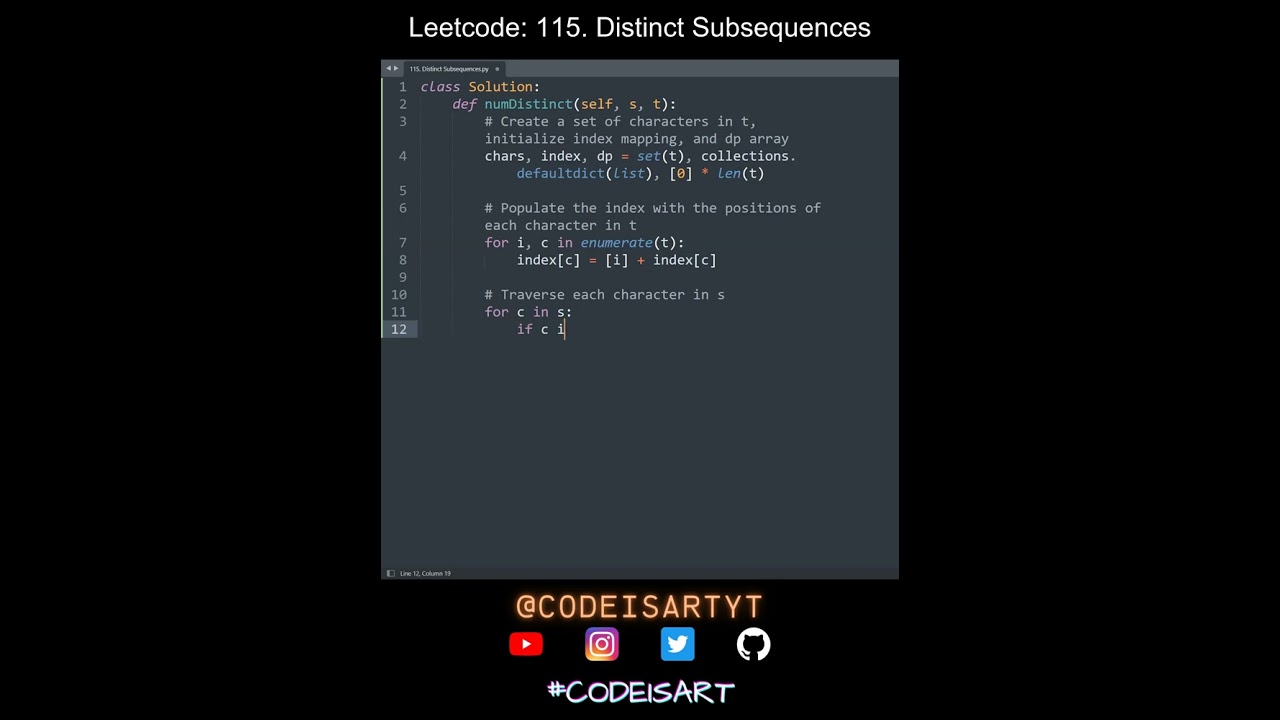 Leetcode 115. Distinct Subsequences in Python | Python Leetcode | Python Coding Tutorial | ASMR