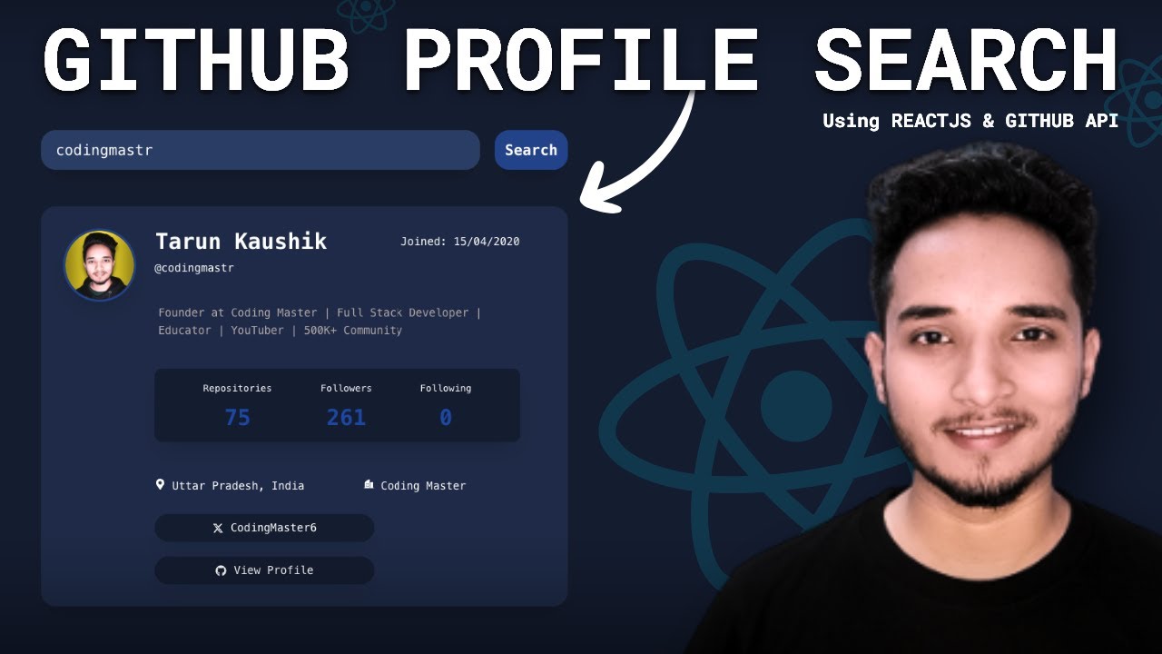 GITHUB PROFILE SEARCH APP Using REACT JS & GITHUB API | Step-By-Step Tutorial 🔥