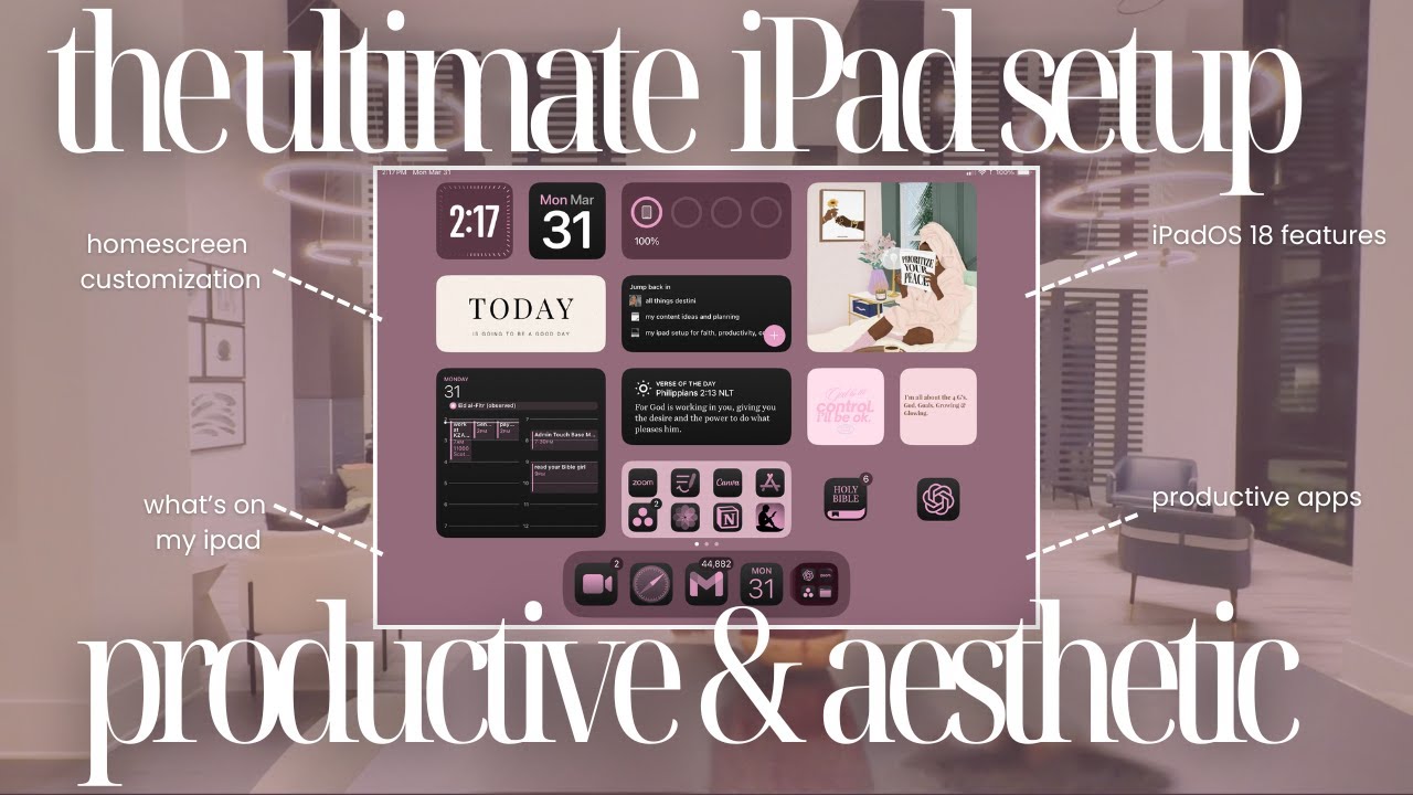 iPadOS 18: iPad Productivity Setup ✨ Aesthetic Home Screen Customization  + What’s On My iPad 🩷
