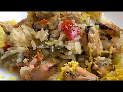 الرز مع الخضار و المحّار Spanish seafood paella recipe, with muscles, legumes and WILD saffron 🪷