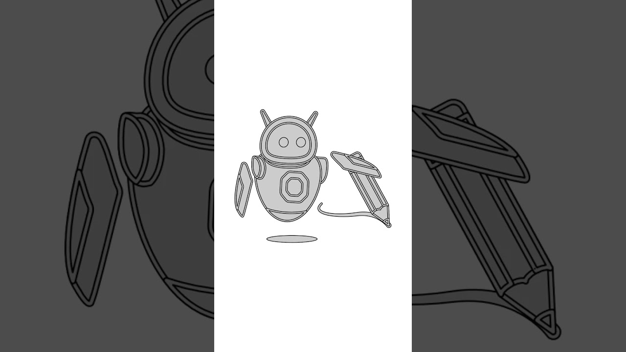 Cute purple robot draw with red pencil vector illustration