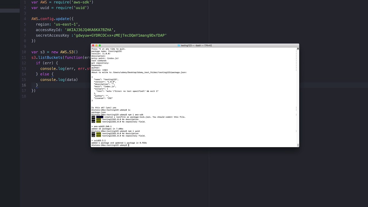 aws sdk node getting started example (2018)