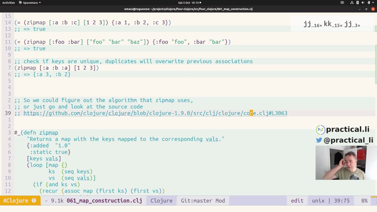 Practicalli Clojure 44 - 4Clojure 61 - zipmap and into functions
