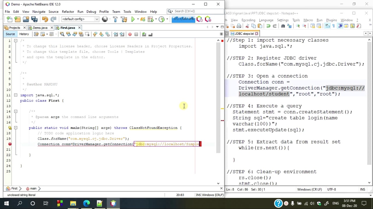 Create table and Insert into Database using Java
