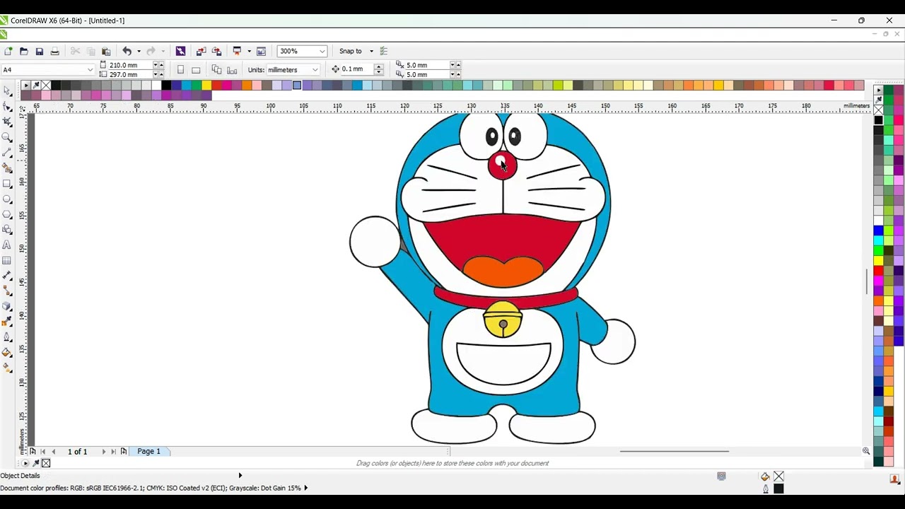 Make Doraemon cartoon design in Corel draw tutorial. Trace bitmap.