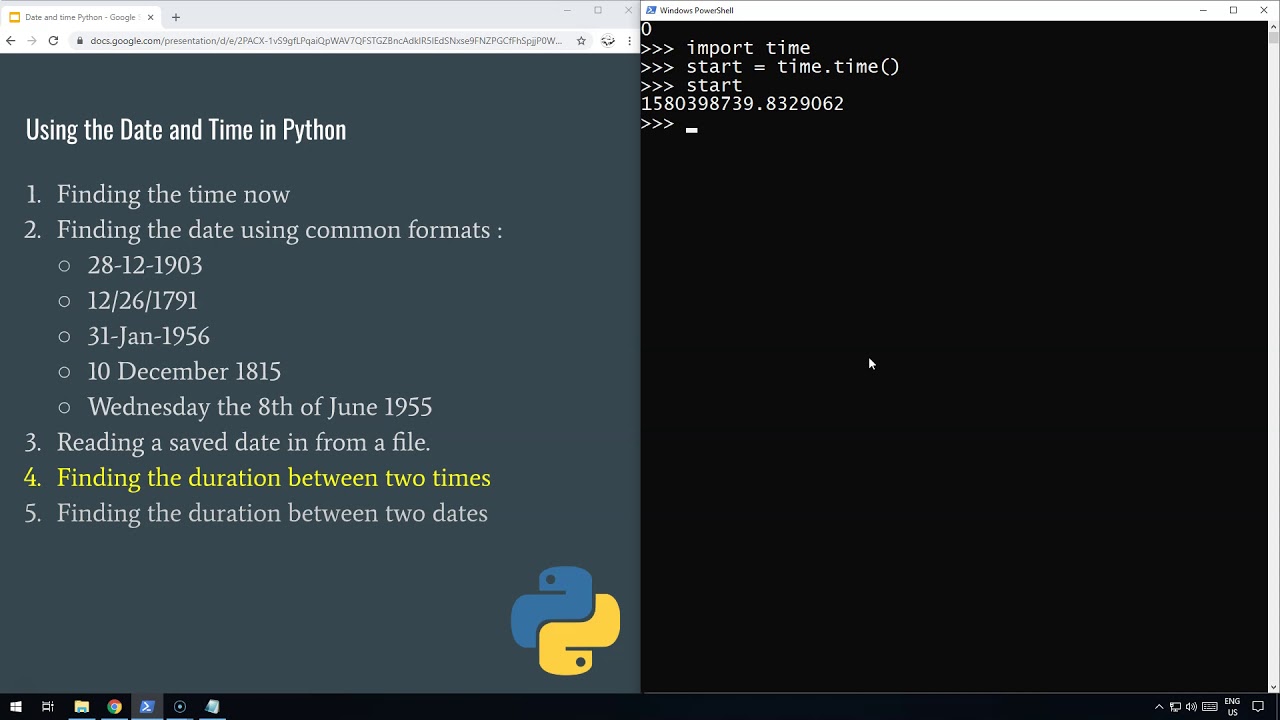 Python - Finding the duration between 2 times (Date/Time Tutorial Part 4 )