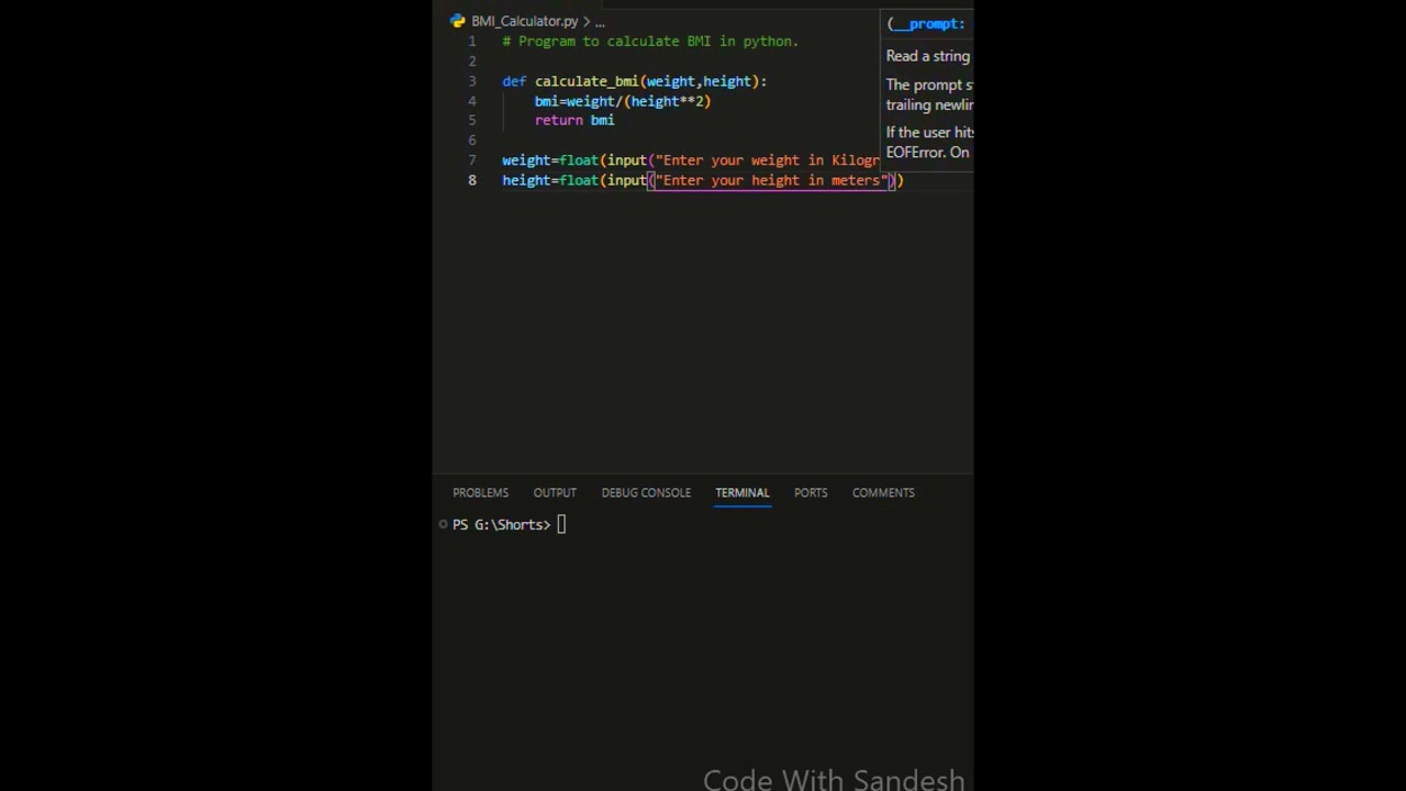 BMI Calculator using python  || Python Programming