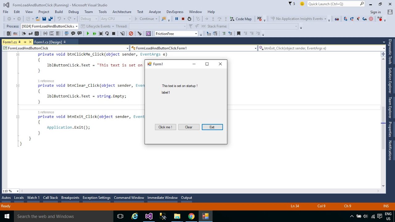 C# Tutorial : Form Load and Button click Event | FoxLearn