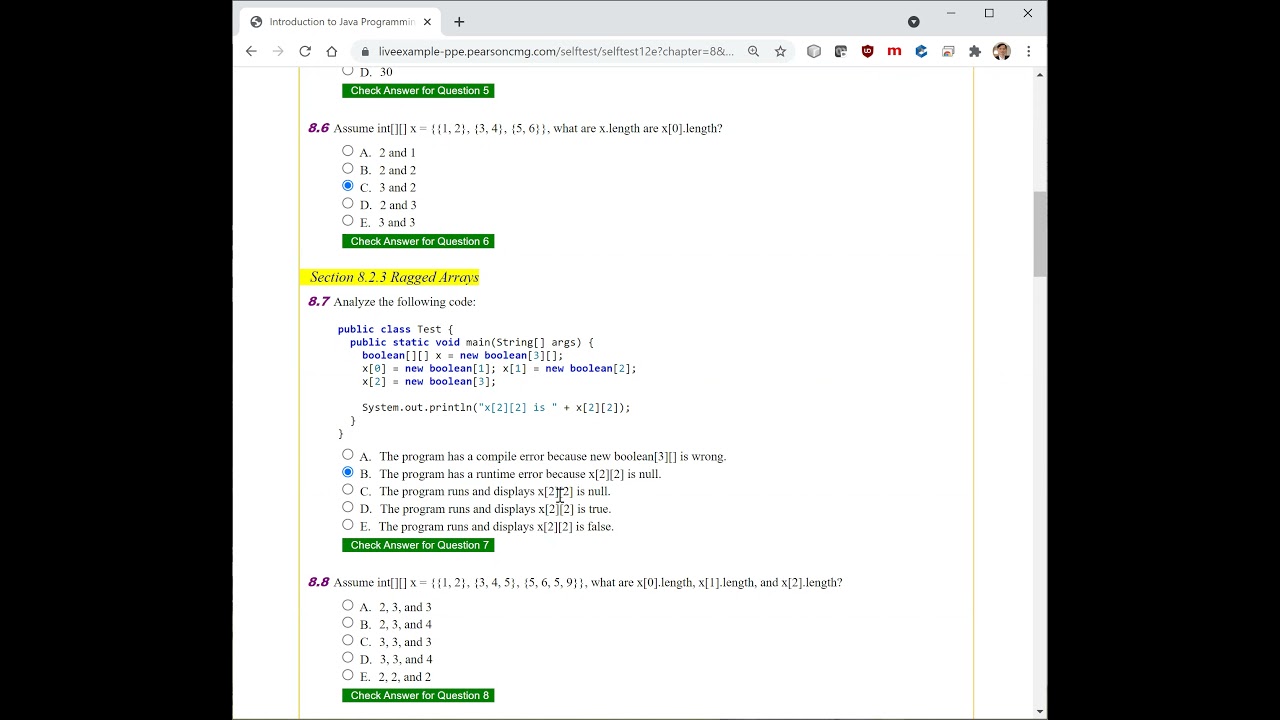 Daniel Liang Java Chapter 8 Multiple Choice Questions