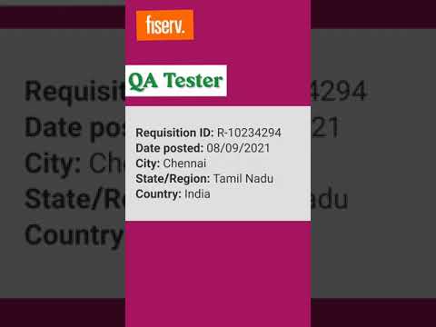 QA Tester Job Openings in FISERV, INDIA. August 2021
