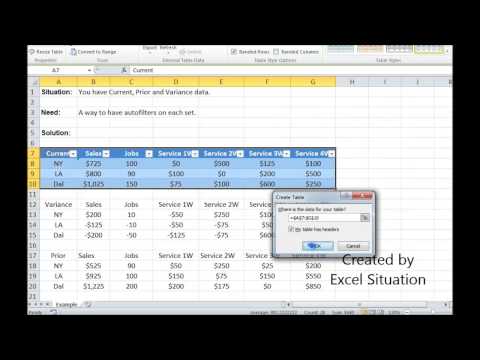 Excel multiple rows of autofilters