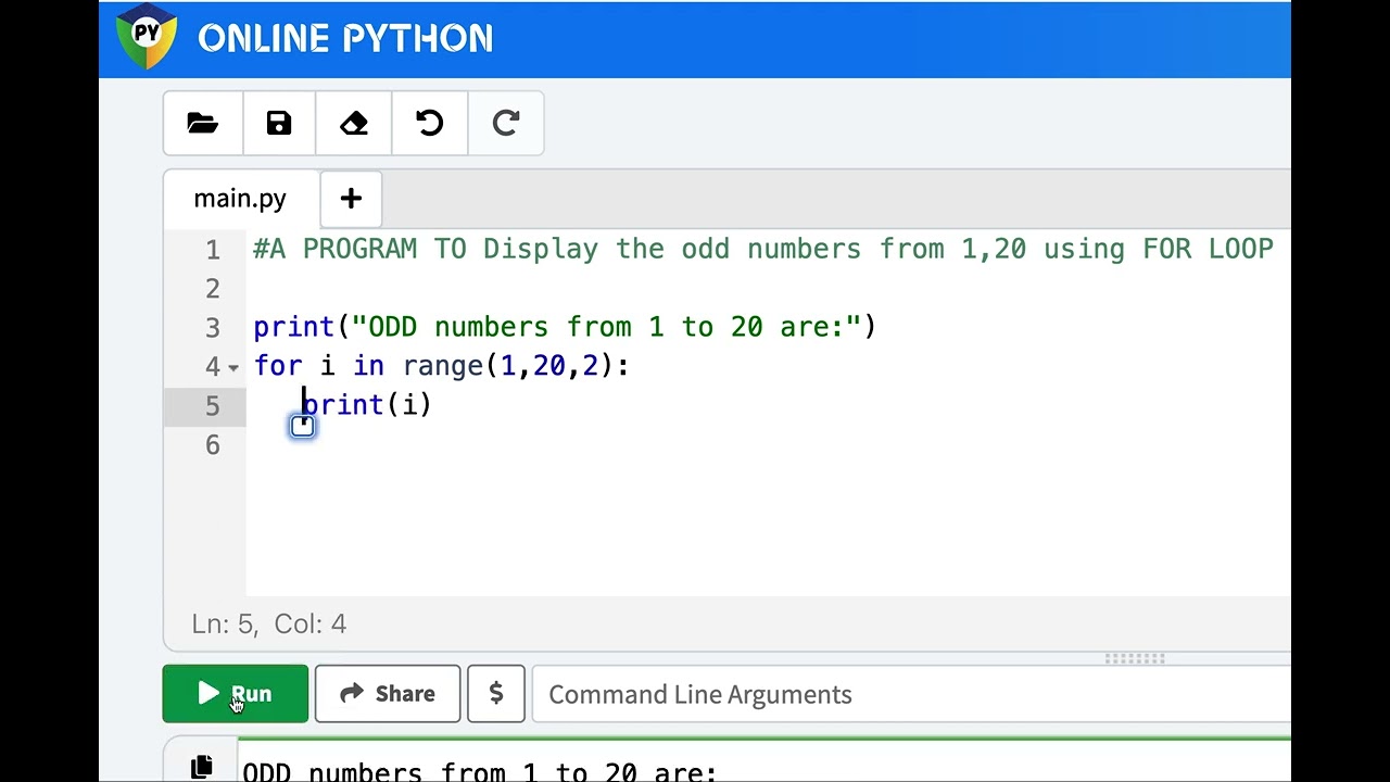 Python Program to Print Odd Numbers from 1 to 20 Using For Loop #codinghands #python