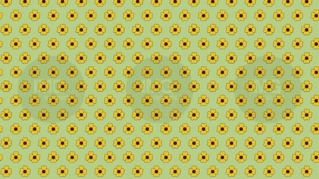 Seamless yellow floral pattern on green background animation
