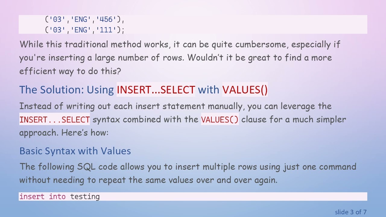 Efficiently Insert Multiple Rows into SQL Tables Using Select