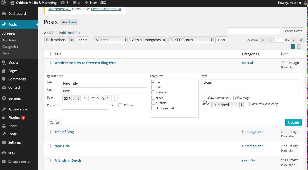 WordPress: Using the Quick Edit Option