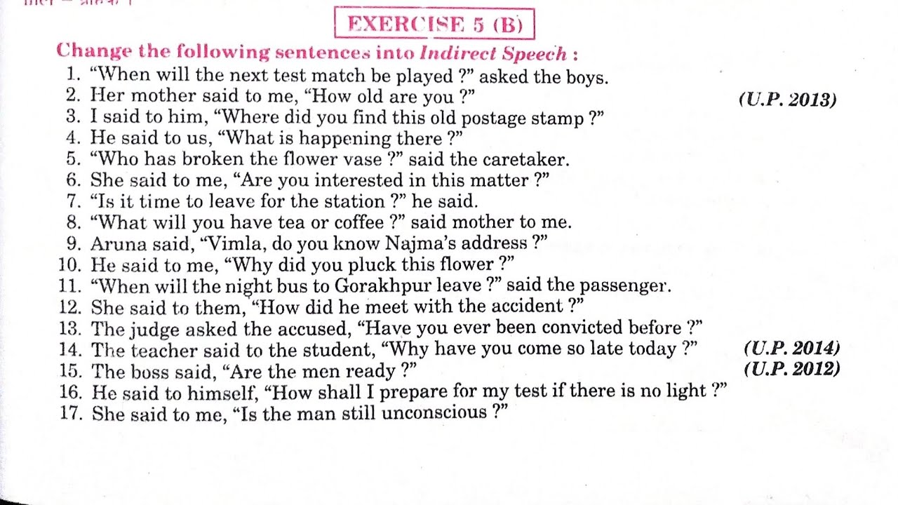 exercise 5b class 12 | direct and indirect speech | english excellent grammar book class 12