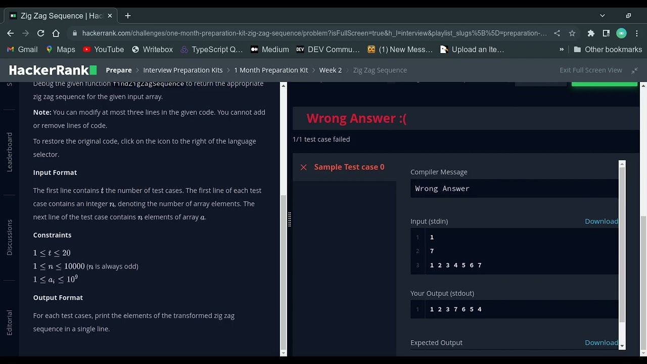 Hackerrank #Zig Zag Sequence unsolved problem