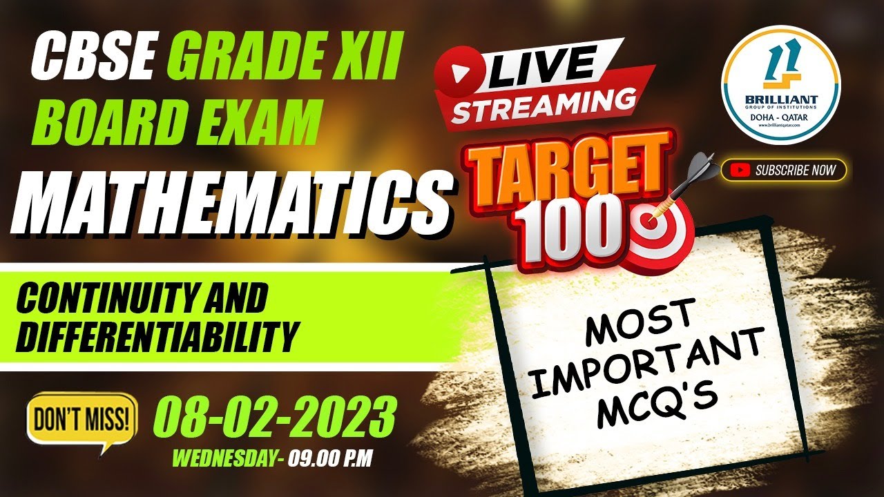 CBSE Grade 12 Mathematics | Most Important MCQs from Continuity and Differentiability | Target-100