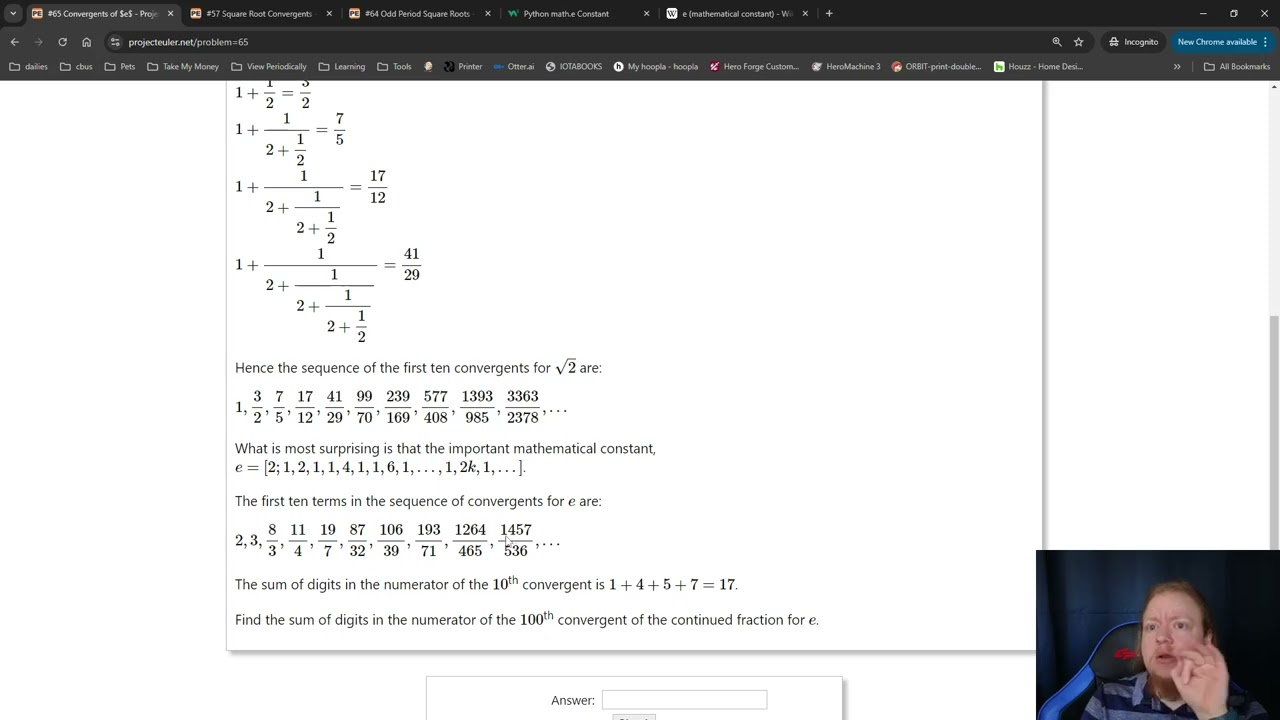 Project Euler Problem 65: Convergents of e