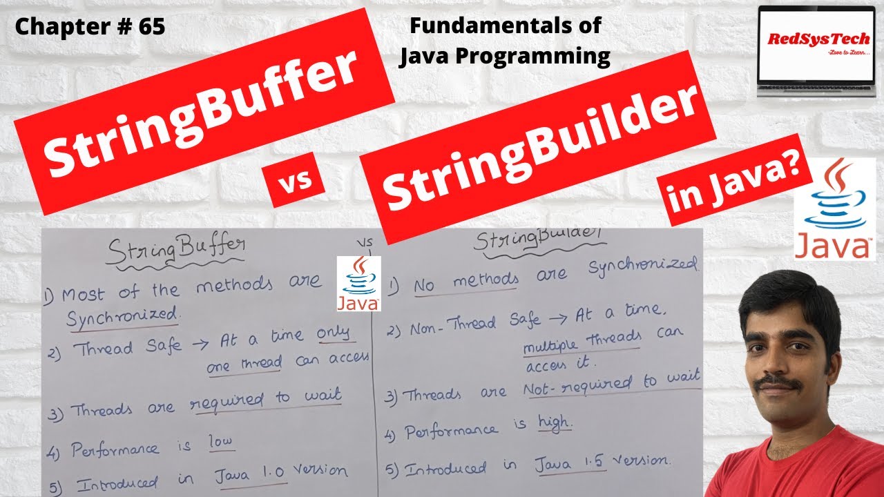 # 65 StringBuilder vs StringBuffer in Java | StringBuffer vs StringBuilder |Java Tutorial RedSysTech
