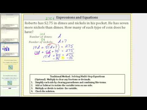 Writing Expressions to Solve a Linear Equation App: Coins | Math Help ...