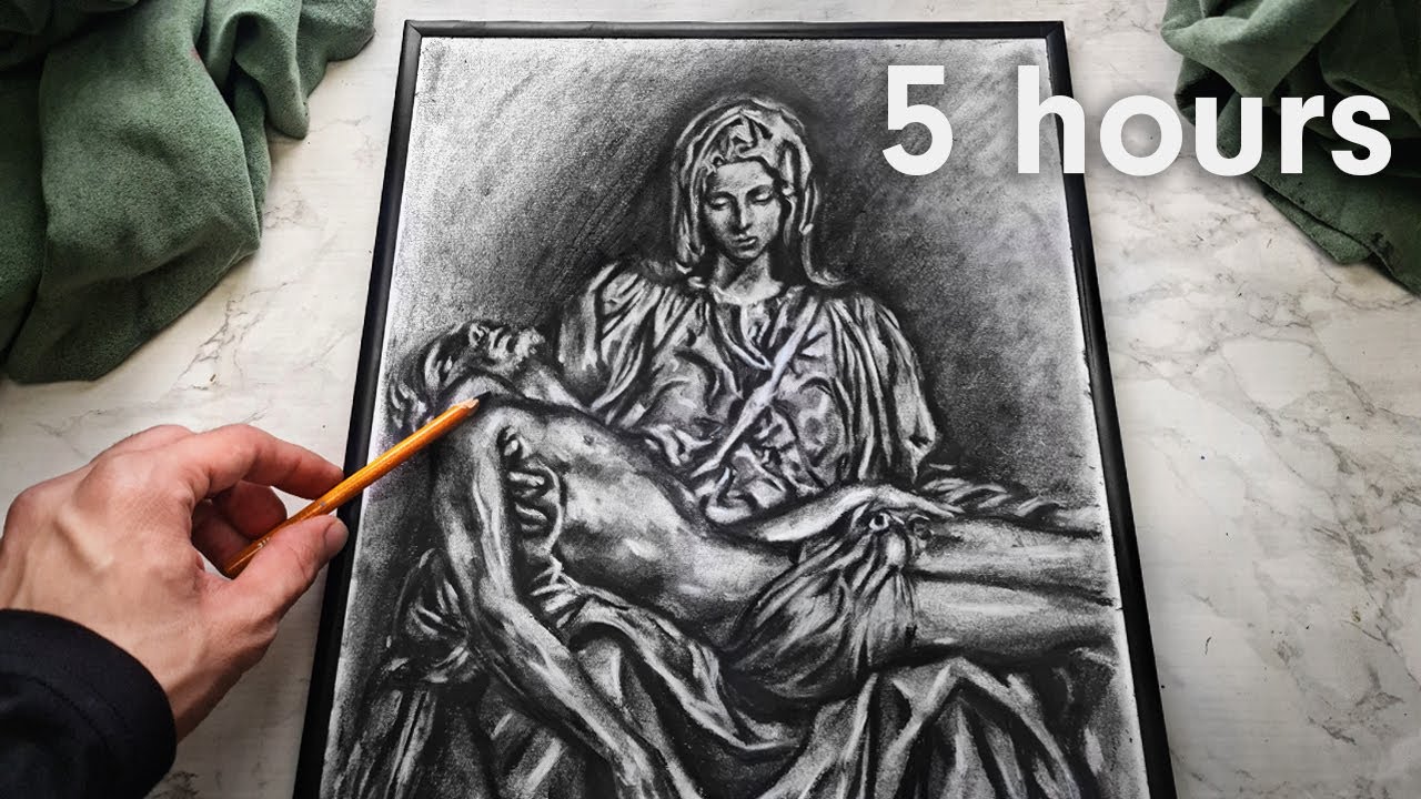ASMR Realistic Charcoal Drawing - Erasing Sounds -  No Talking