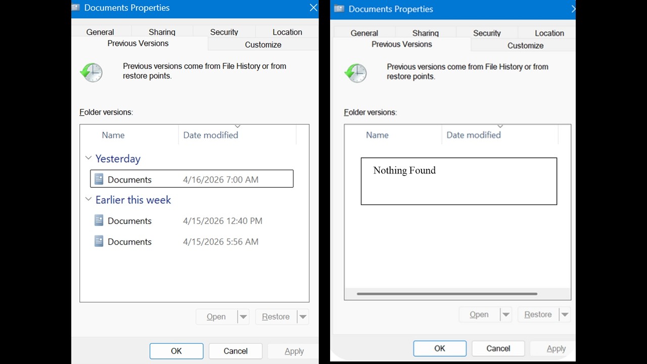 Fix Missing Previous Versions! Turn ON File History, System Restore & Fast File Search
