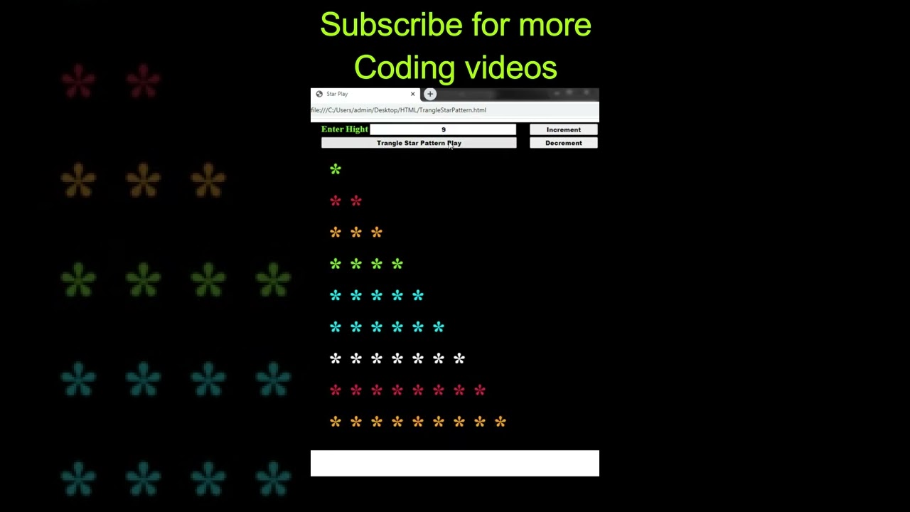 HTML, CSS and JavaScript Code to Print Triangle Star Pattern #shorts
