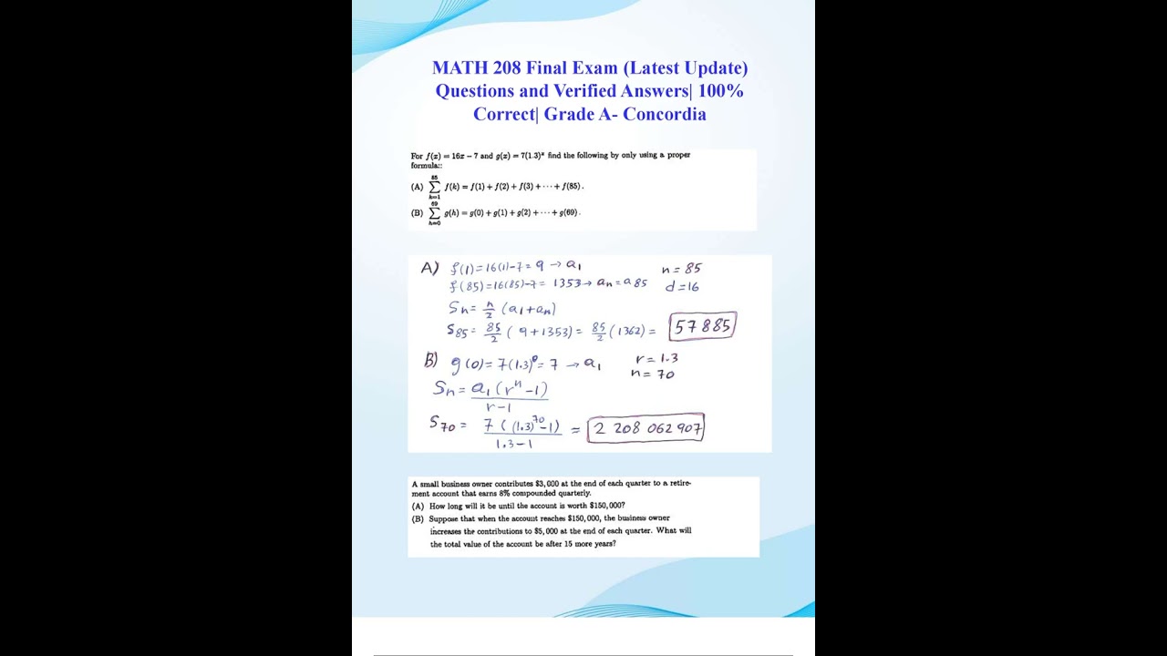MATH 208 FINAL EXAM LATEST 2025 UPDATE QUESTIONS AND VERIFIED ANSWERS 100 CORRECT GRADE A CONCORDIA